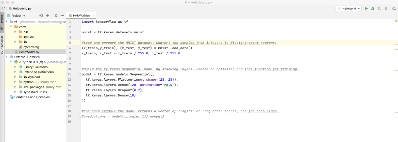 tensorflow with Pycharm Good Fun Lover