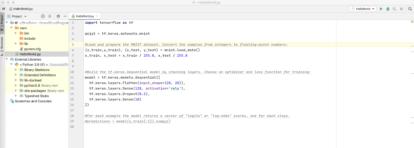 tensorflow with Pycharm Good Fun Lover